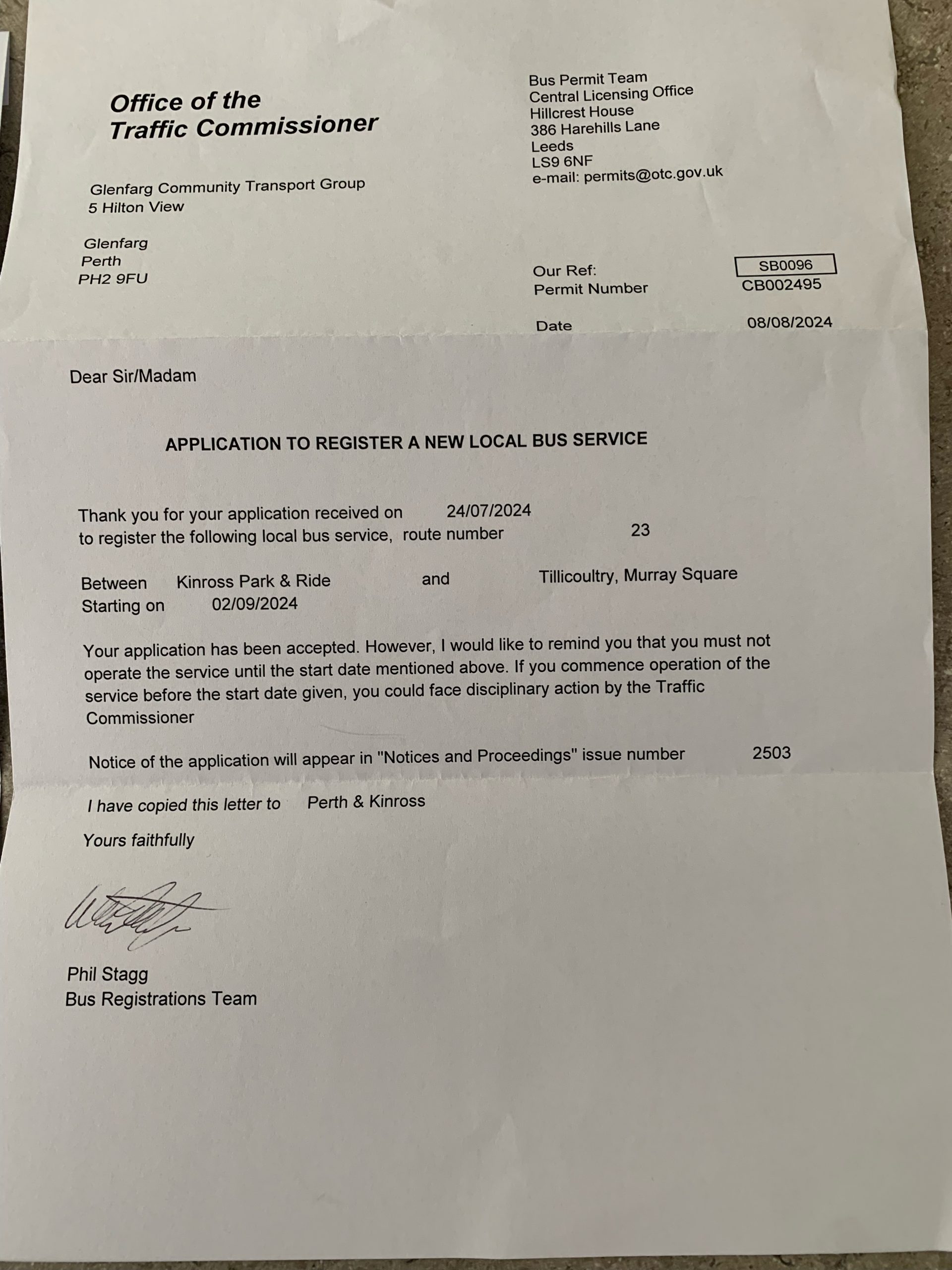 Application to register a new local bus service – APPROVED - Glenfarg ...