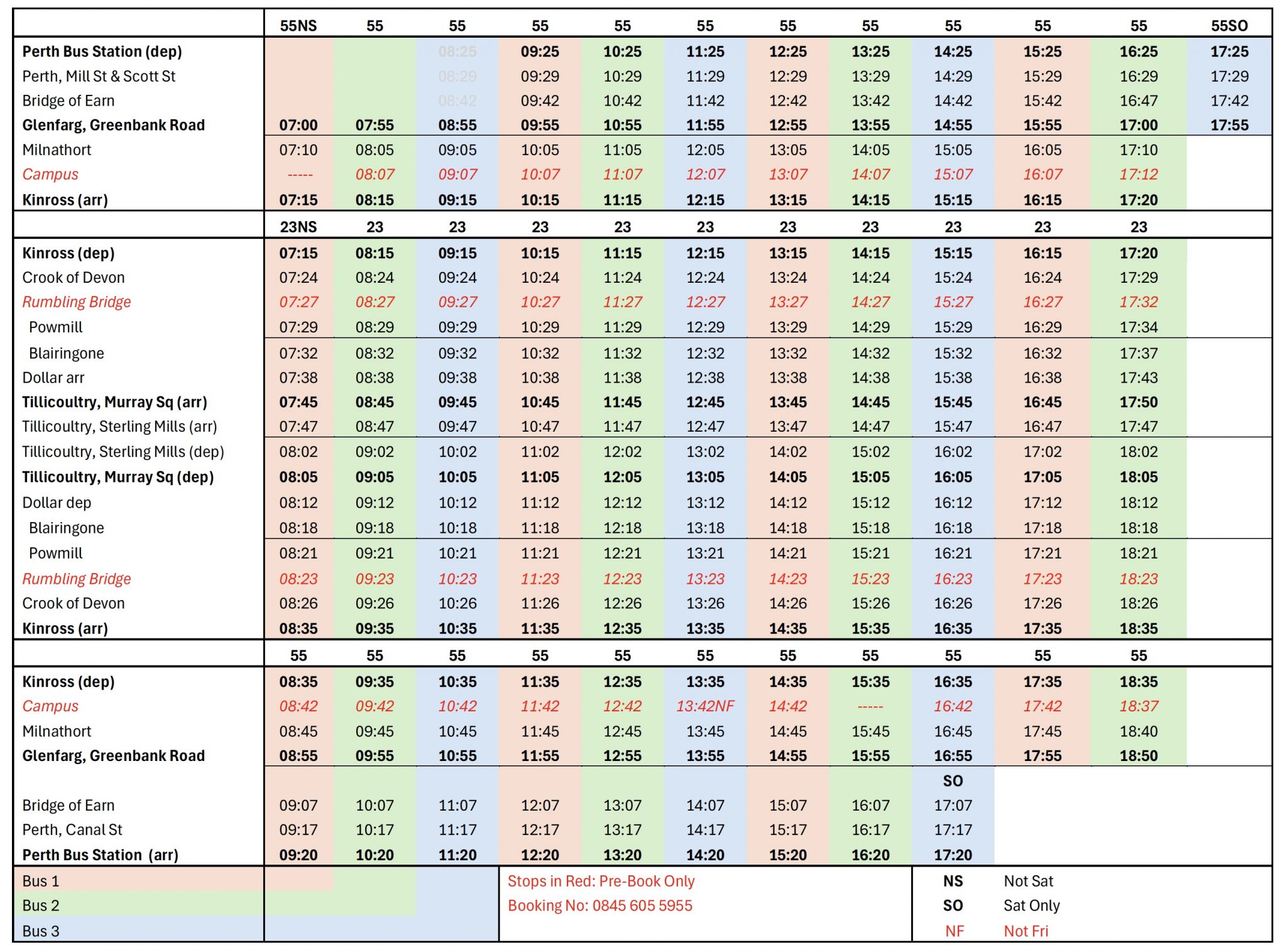 The 55 & 23 Public Bus Route Timetable - Glenfarg Community Transport
